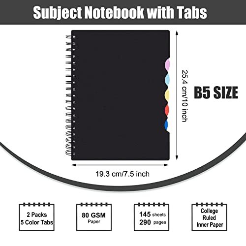 2 Pack Multi Subject Notebook Spiral Notebook College Ruled with Tabs 7 ...
