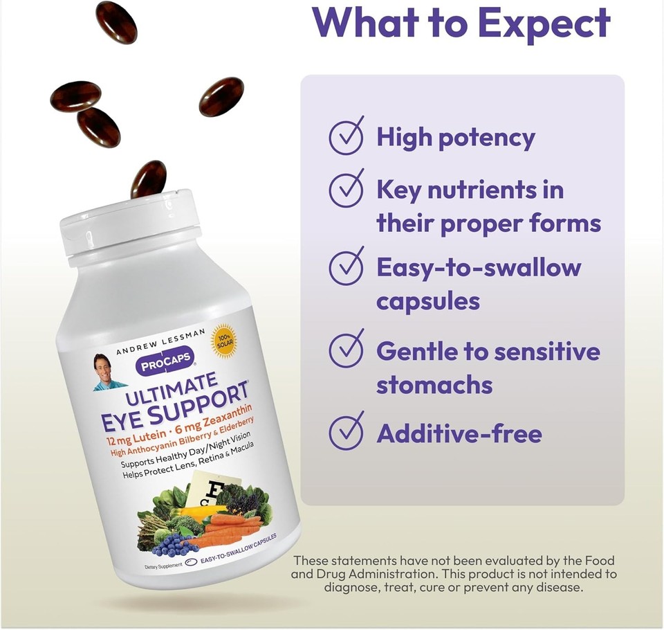 ANDREW LESSMAN Ultimate Eye Support 30 Softgels - 12mg Lutein, 6mg ...