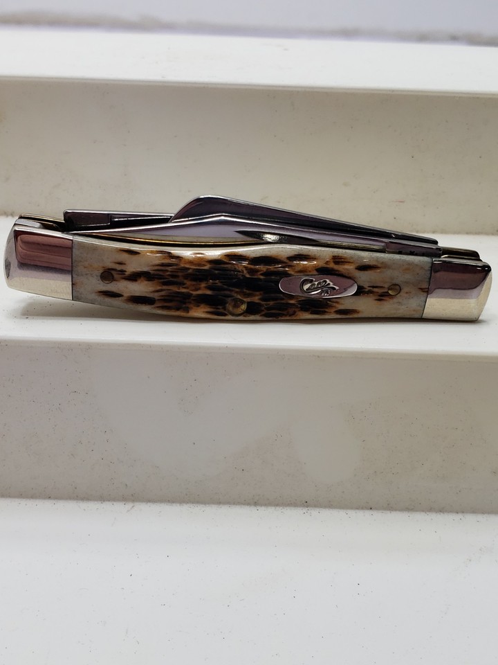 2011 Case XX 63032 CV Stockman Knife Amber Peach Seed Bone Handle With ...
