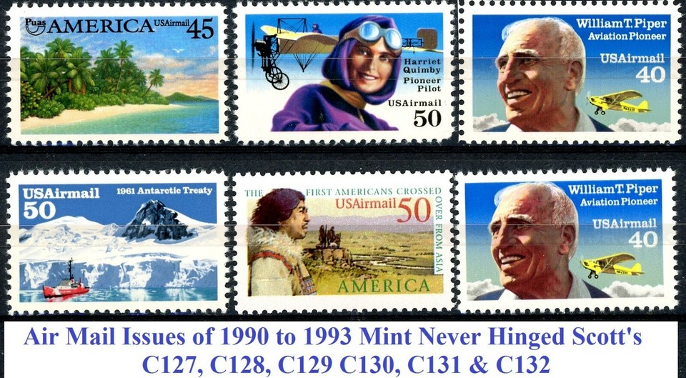 Air Mail Issues of 1990 to 1993 Complete Set 6 MNH Stamps Scott's C127 ...