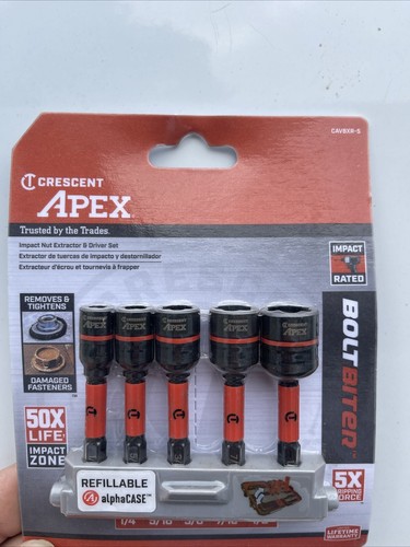 CRESCENT 5 Bolt Biter Impact Nut Extractor CAVBXR Driver Bit Set 1/4" 5 ...