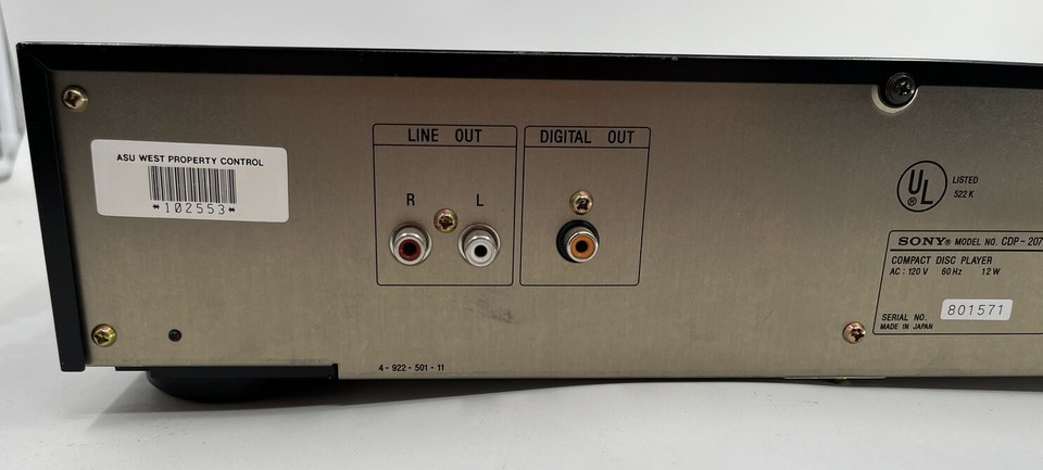 Vintage Sony Rare 1987 CD Player CDP-207esD Digital Output 60 Day ...