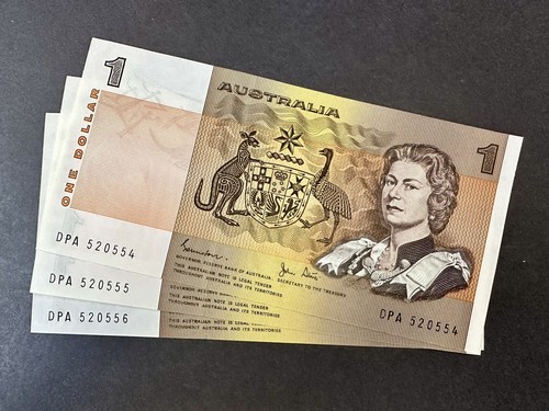 $1 Note Australian Decimal Paper Semi Solid Serial Number Unc (3 Notes ...