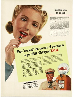 1941 Shell Gasoline girl putting on lipstick globe top gas pump Vintage ...
