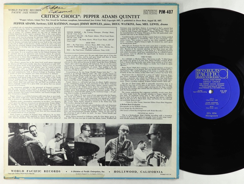 Pepper Adams - Critics' Choice LP - World Pacific - PJM-407 OG Press ...