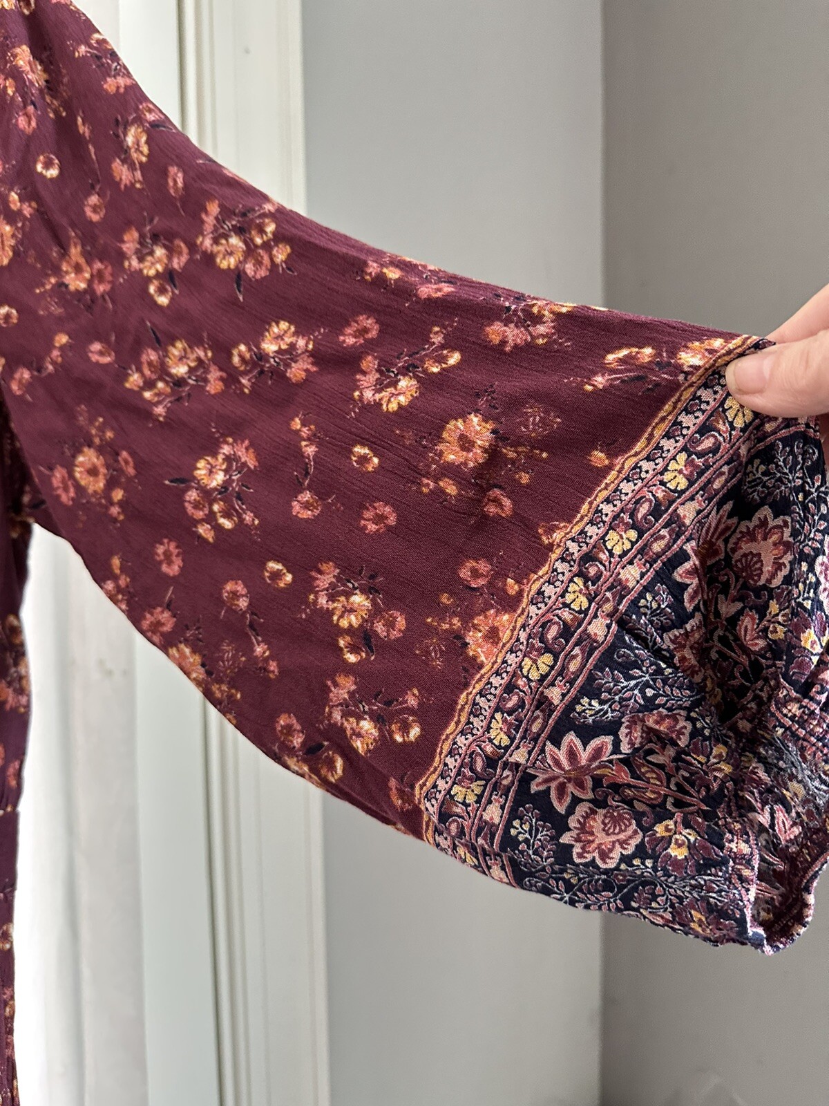 Women's Flutter Long Sleeve Wrap Dress - Knox Rose Burgundy Floral L | eBay