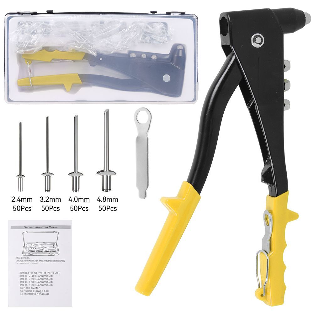 Heavy Duty Hand Pop Rivet Gun Tool Kit + 200PCS Assorted Rivets + 4 ...