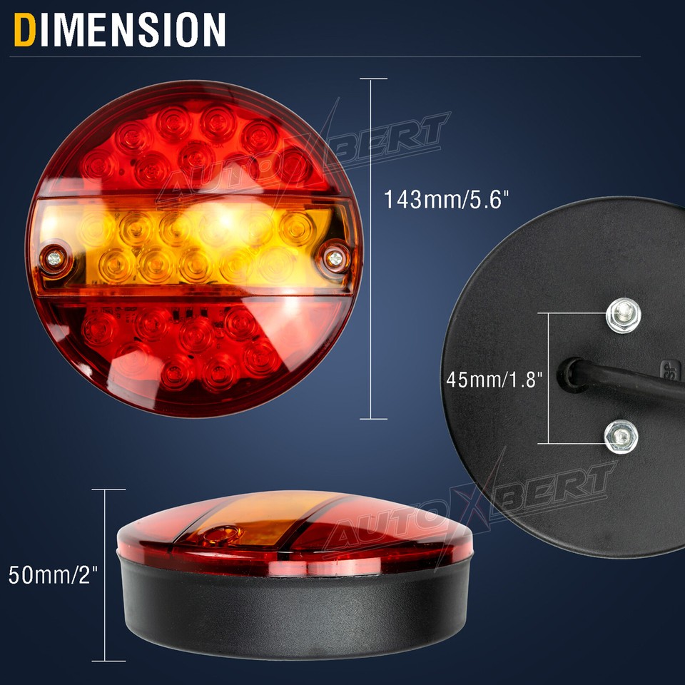12V LED Round Rear Tail Light Indicator Stop Caravan Trailer Lights ...