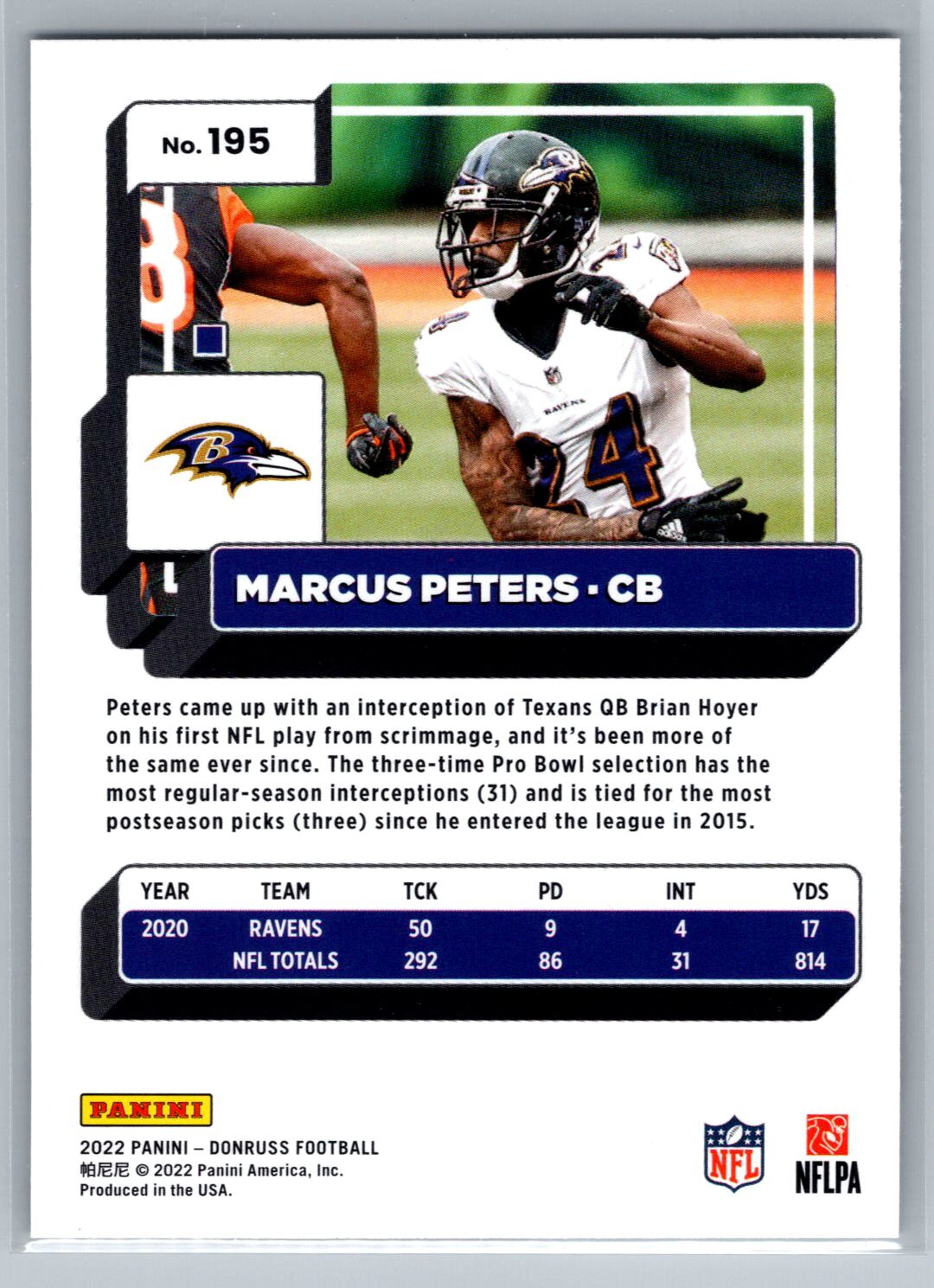 2022 Donruss #195 Marcus Peters Baltimore Ravens | eBay