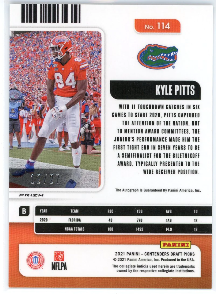 Kyle Pitts Autographed 2021 Panini Contenders Draft Picks College ...
