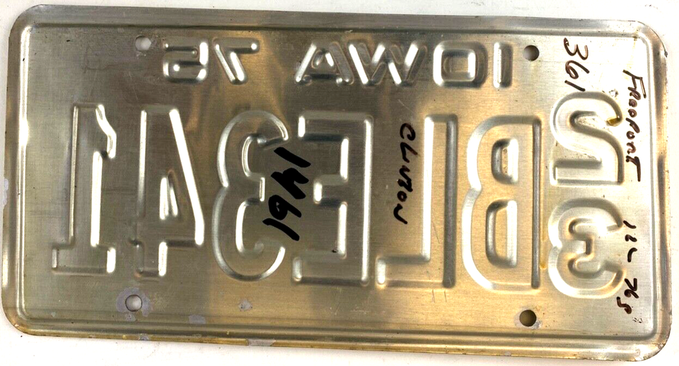 Iowa 1975 License Plate Garage Auto Tag Clinton Co Man Cave Decor ...