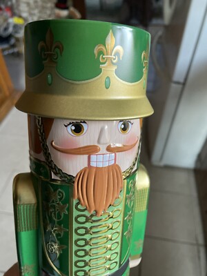 Nutcracker Green Gold Tin Empty 12” “The Silver Crane Co” Empty Metal ...