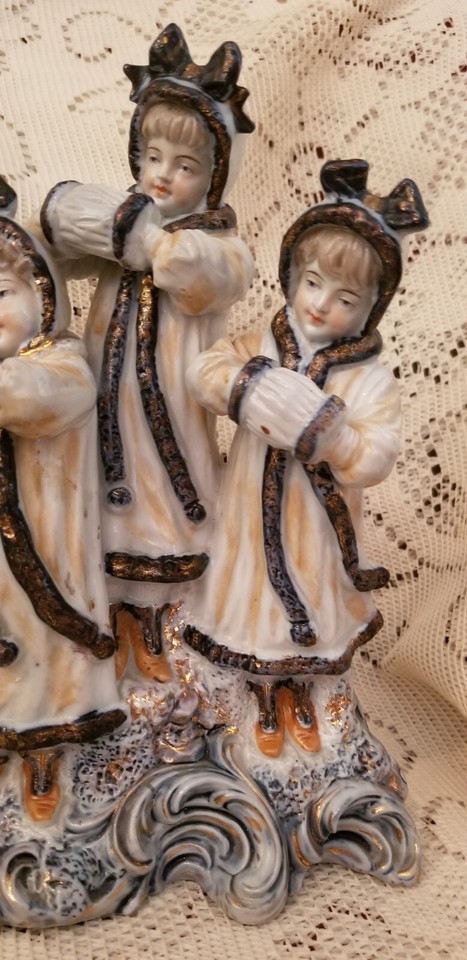 Antique Victorian German bisque porcelain figure figurine girls muffs ...