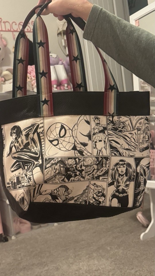 RARE HTF Coach Marvel Comic Book Black White Leather Tote Bag Limited ...