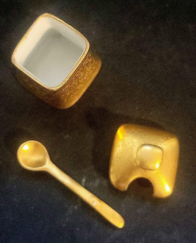 Vintage Porcelain Individual Salt Cellar with Lid and Spoon. Beautiful ...