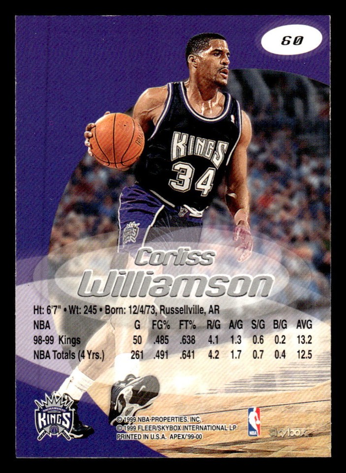 Corliss Williamson Sacramento Kings 1999-00 SkyBox Apex #60 | eBay