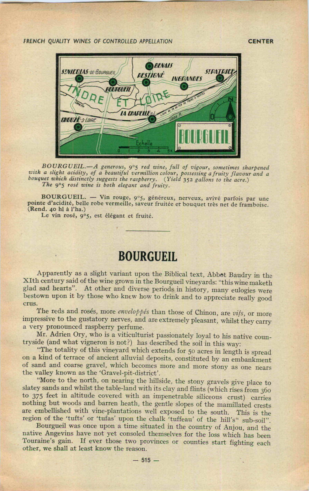 ADVERTISEMENT Vouvray Center Vineyard Wine Bourgueil MAP | eBay