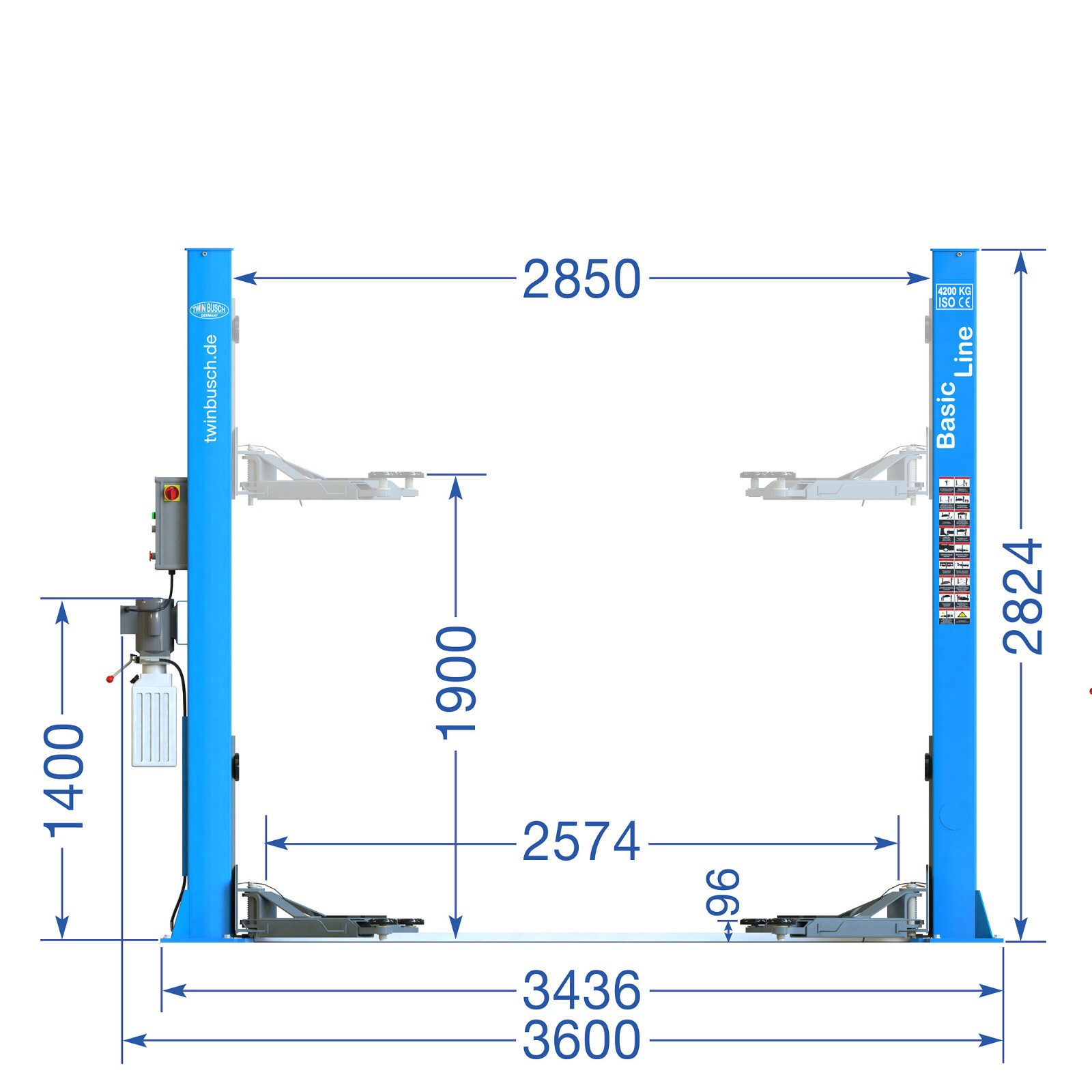 Two Post Car Lift Ramp - Twin Busch ® BASIC-Line 2 Post Lift TW242M - 4 ...