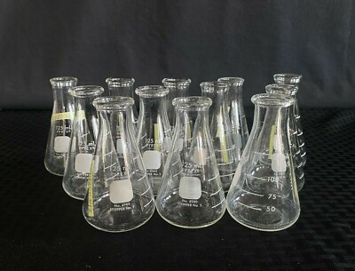 (12) PYREX Glass 125mL Narrow Mouth Erlenmeyer Flask w/ Heavy Duty Rim ...