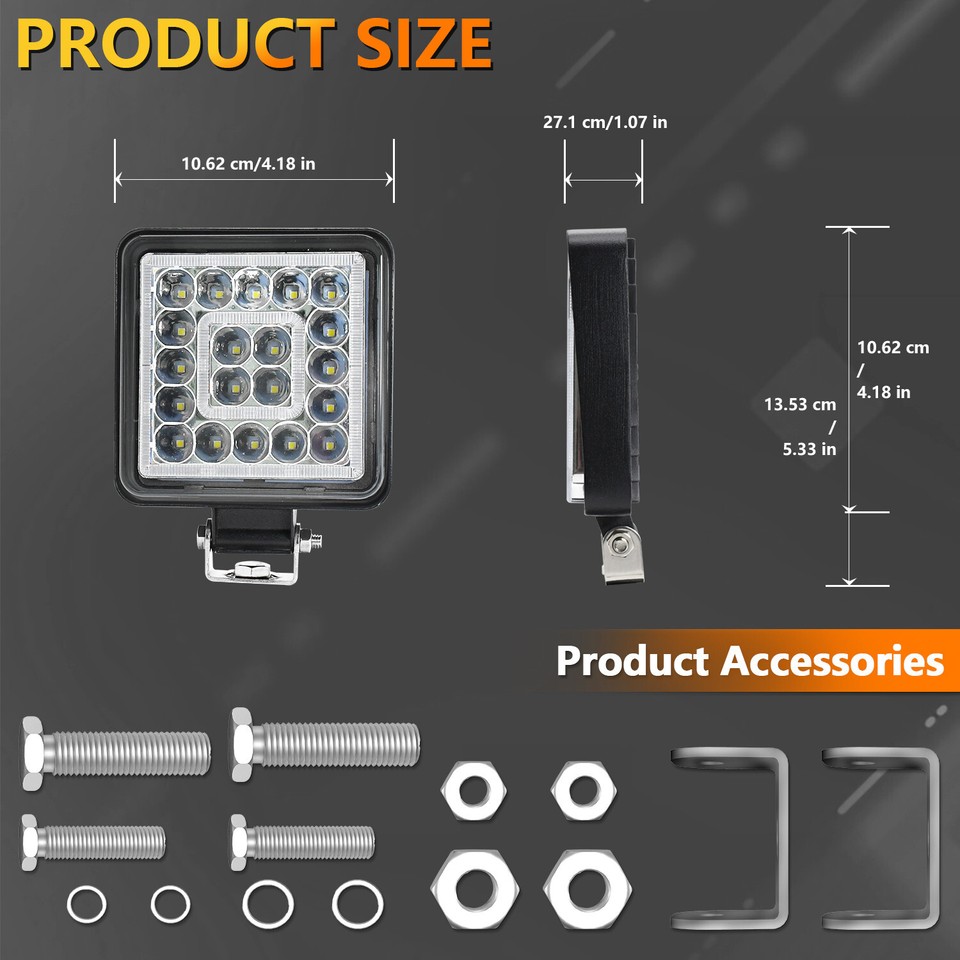 Car Truck LED Work Light Headlight Square Spotlight Driving Fog Lamp ...