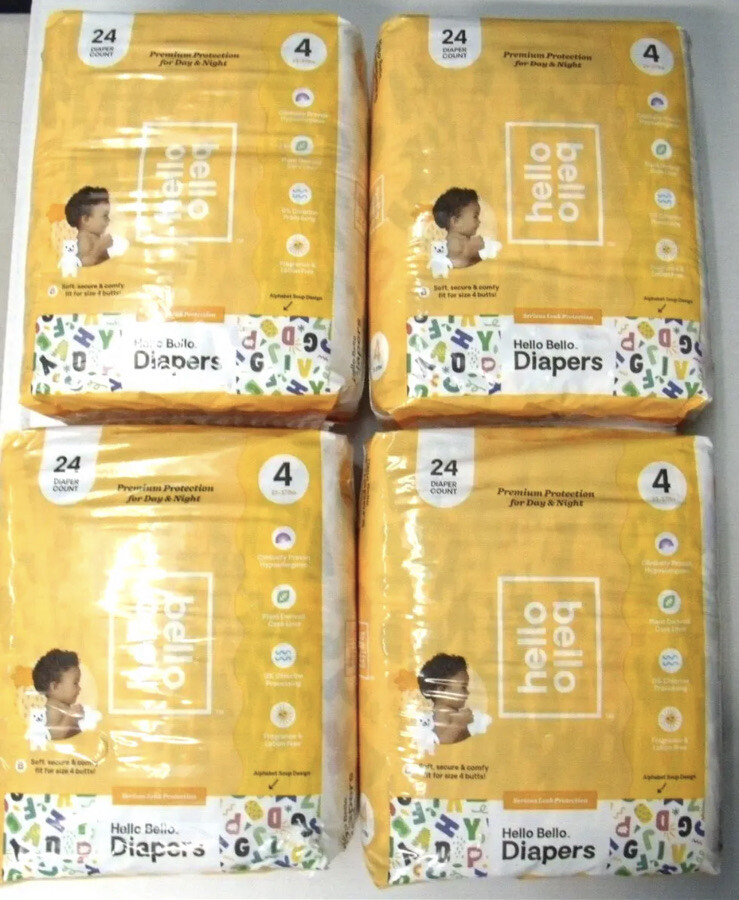4 Hello Bello Diapers Size 4 (22-37lbs), Alphabet Soup Design, 24 ...