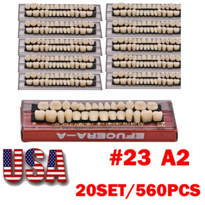20 Sets Denture 23# Shade A2 Acrylic Resin Full Set Teeth Upper Lower ...