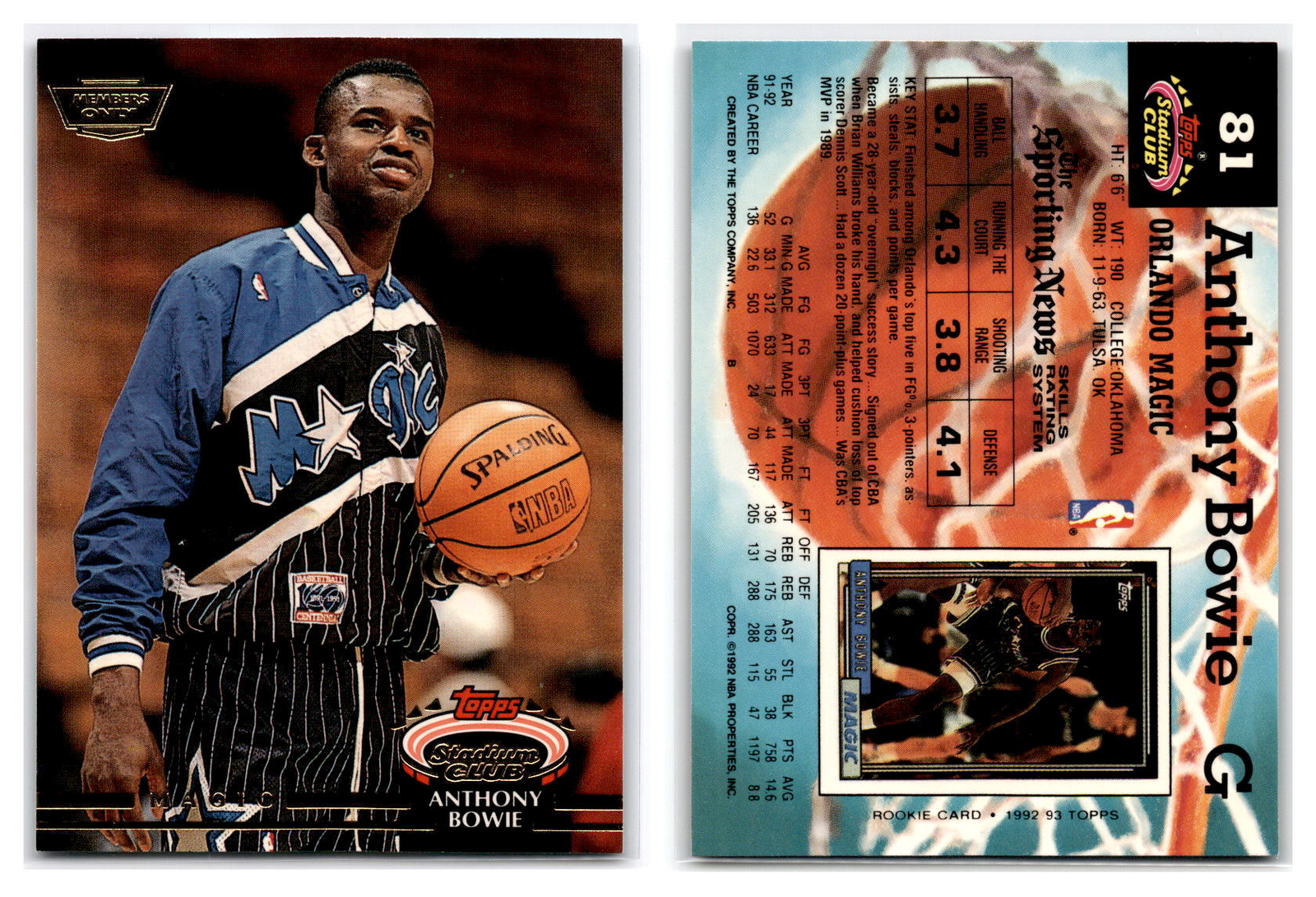 1992-93 Stadium Club Members Only #81 Anthony Bowie - Orlando Magic | eBay