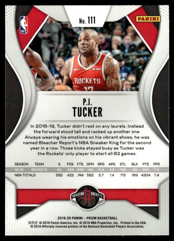 2019-20 Panini Prizm P.J. Tucker Houston Rockets #111 | eBay
