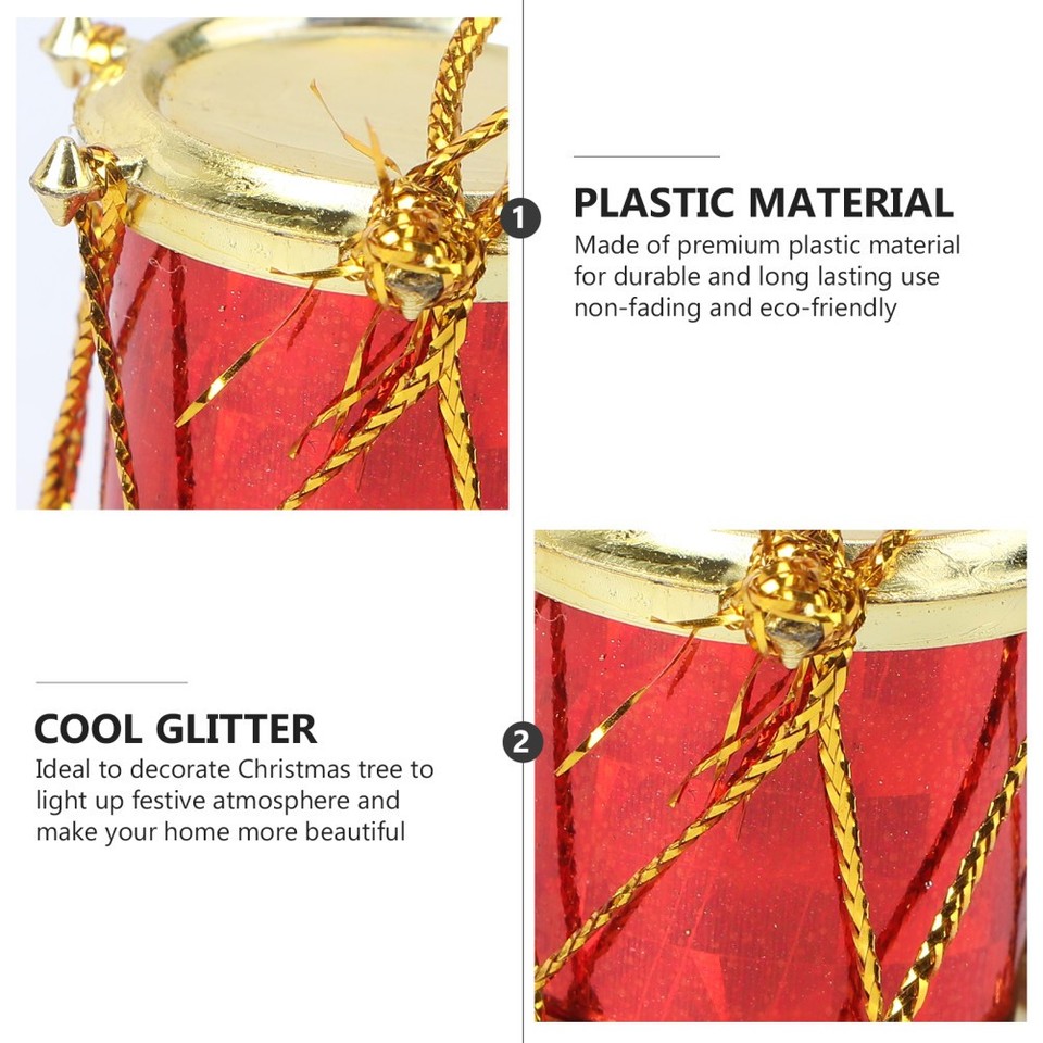48 Pcs Glitter Plastic Mini Drum Christmas Tree Hanging Ornaments ...