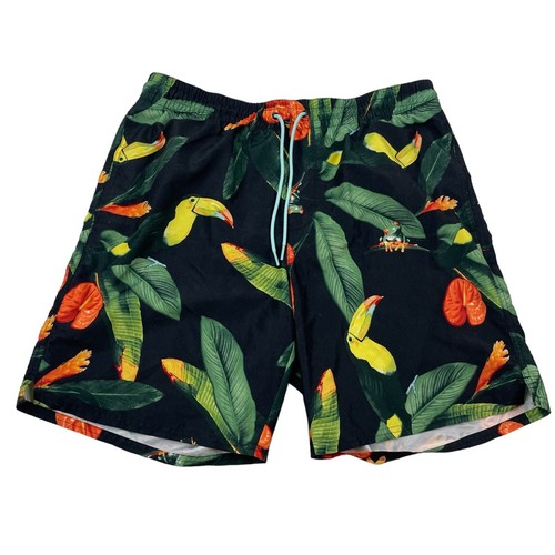 Old Navy Black Floral Tropical Toucan Lined Swim Trunks Size L ...