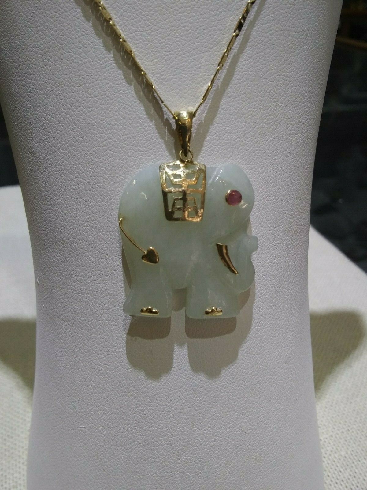 14K Yellow Gold Jade & Ruby Elephant Necklace Estate Collection | eBay