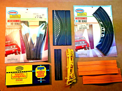 Track Set: Assorted Aurora HO TJet slot car carded/boxed track pieces N ...