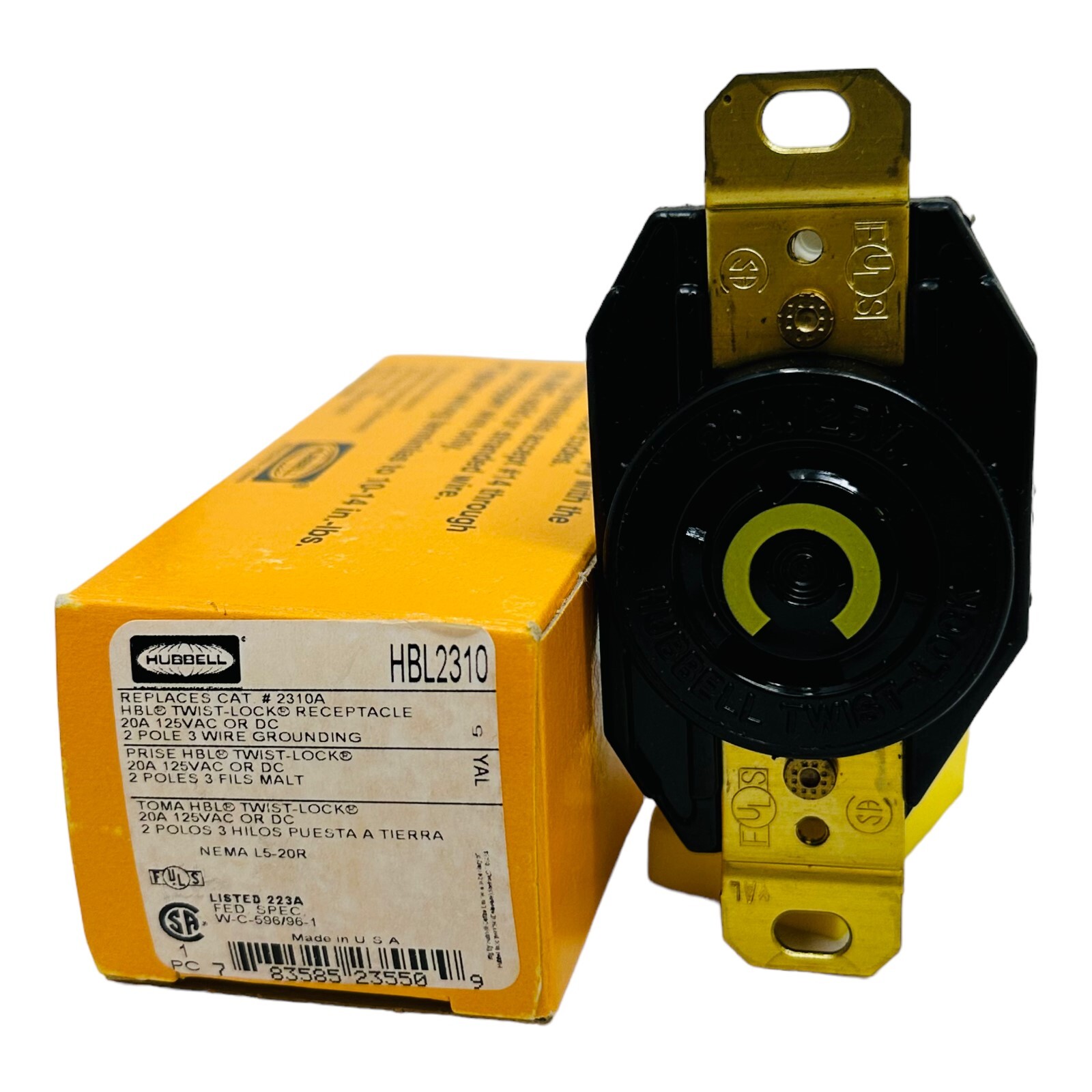 HUBBELL HBL2310 LOCKING RECEPTACLE 20A 125VAC, Black, 2PScrew Terminals ...