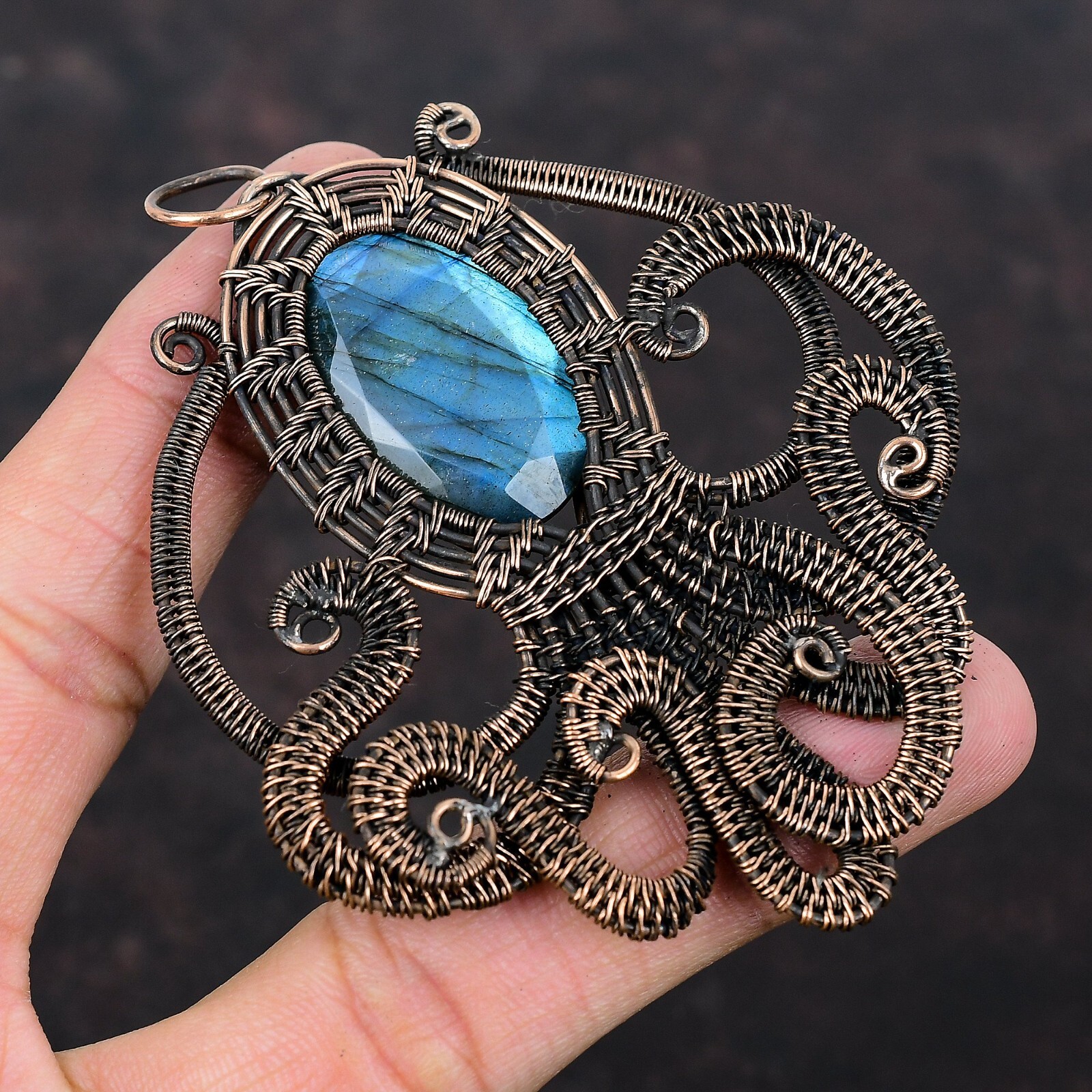Labradorite Wire Wrapped Octopus Pendant Handcrafted Copper Valentine ...