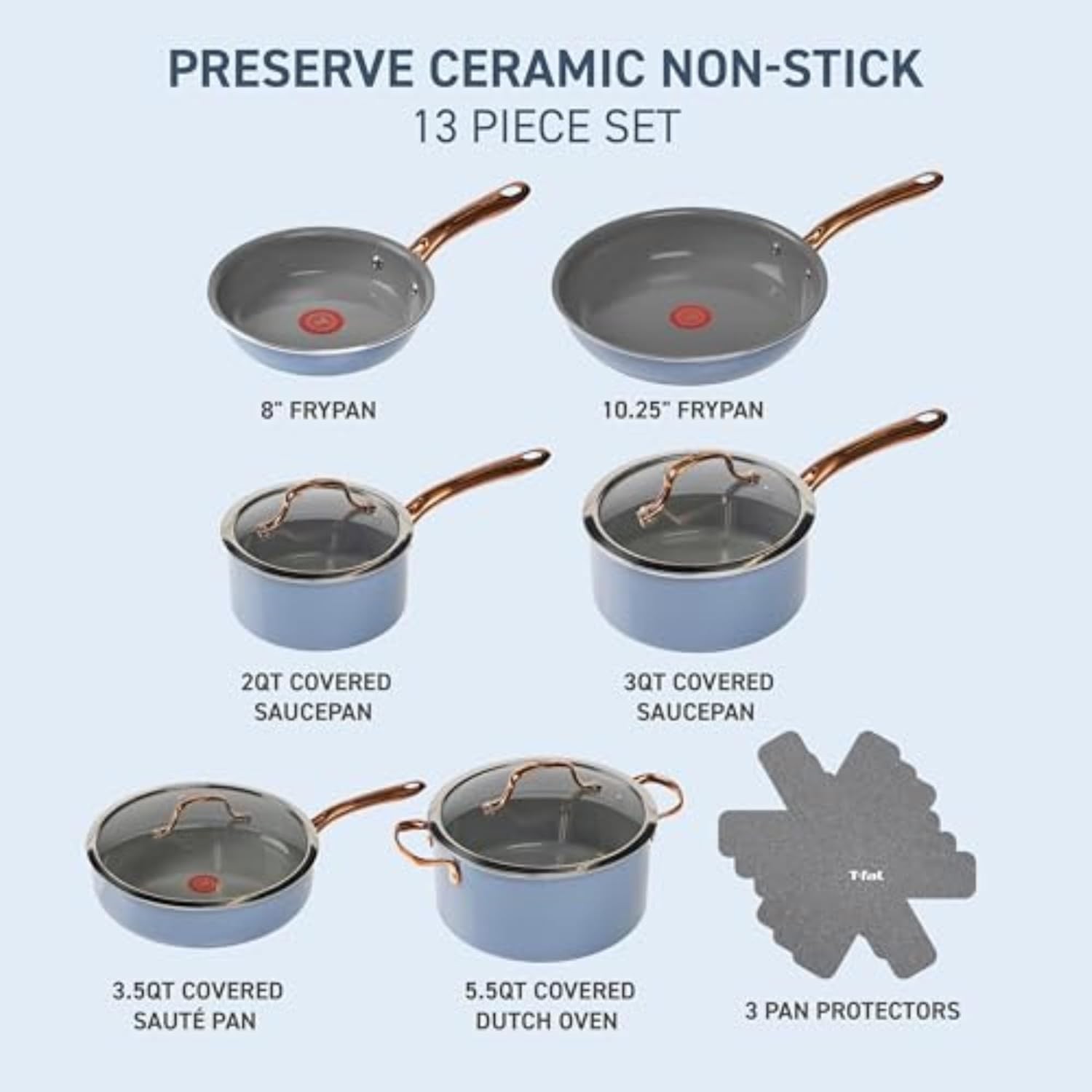 T-Fal Preserve Ceramic, Non stick Cookware Set 13-Piece, Oven & Broiler ...