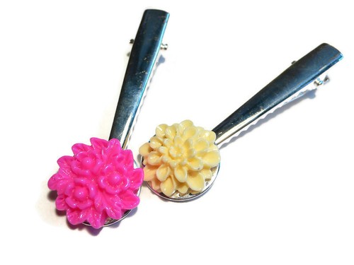 2 Haarspangen set Blumen pink und cremefarben Haarclip | eBay.de