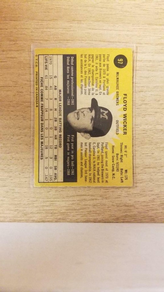 FLOYD WICKER 1971 OPC O Pee Chee #97 FREE SHIPPING | eBay