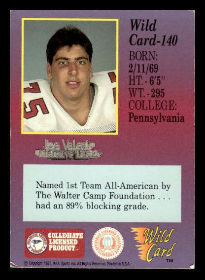 1991 Wild Card Draft #140 Joe Valerio 10 Stripe Pennsylvania Quakers | eBay
