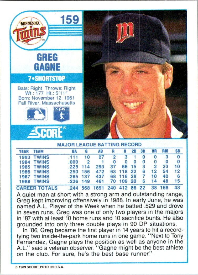 1989 Score - #159 Greg Gagne for sale online | eBay