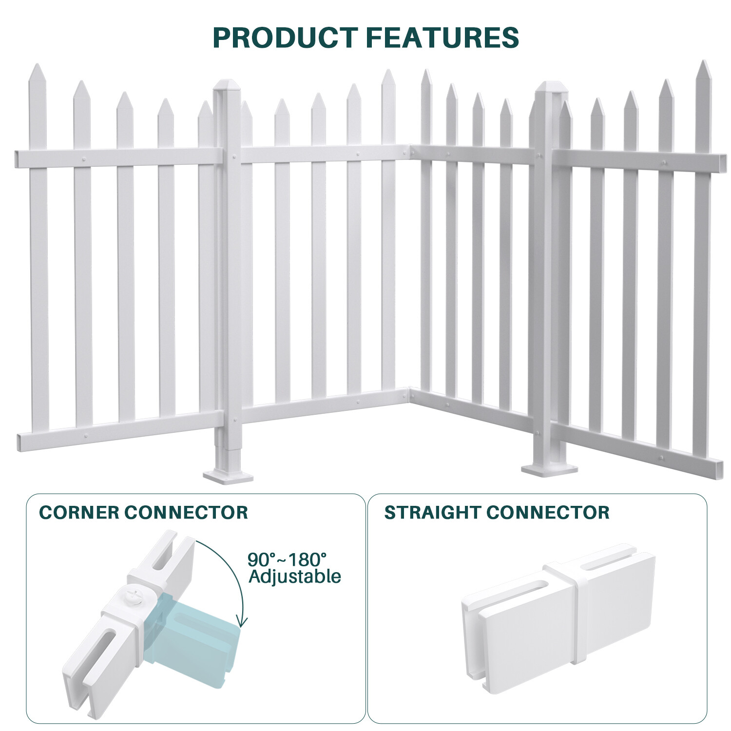 Vinyl Picket Fence PVC Panel White 84''Wx34.6''H Yard Garden Curved 20 ...