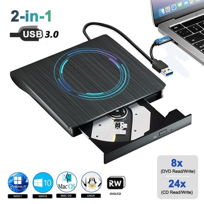 External Optical Drive USB 3.0 Type-C Portable CD DVD RW Burner Optical ...