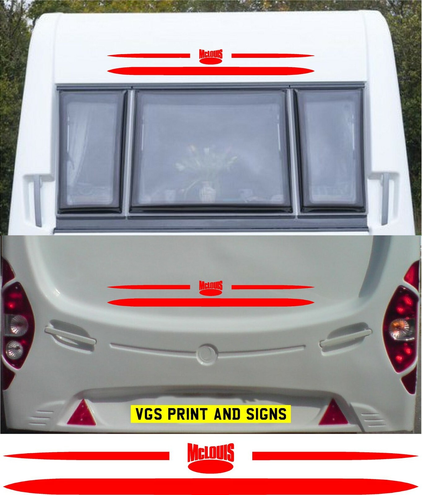 MCLOUIS CARAVAN/MOTORHOME 2 PIECE KIT DECALS CHOICE OF COLOURS & SIZES ...