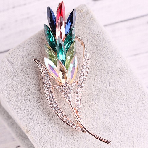 Crystal Rhinestone Wheat Brooch Pin Women Jewelry Coat Flower Wedding ...