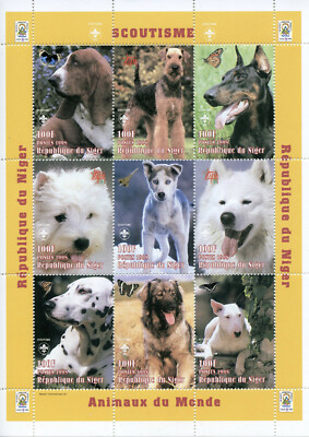Niger 1998 MNH Dogs Animals of World Scouting Scouts Butterflies 9v M/S ...