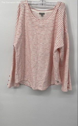 T By Talbots Womens White Red Classic Striped Long Sleeve Tunic Sweater ...