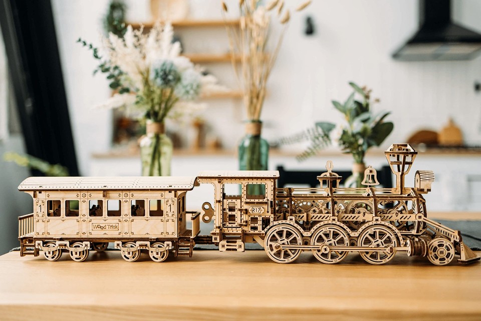 Wooden Toy Train Set with Railway - 34x7″ - Locomotive Train Toy ...