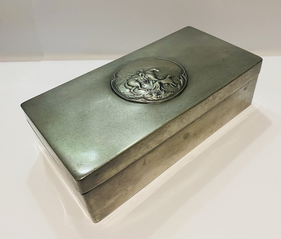 A James Dixon & Son Cornish Pewter Cigarette Box With Hunting Scene To ...