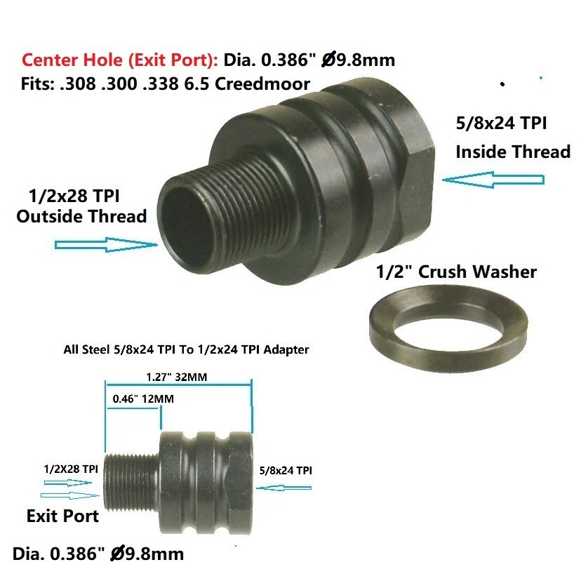 Steel 5/8x24 Inside Thread To 1/2x28 Outside Thread Muzzle TPI ...