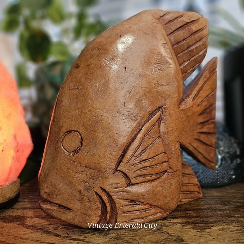 Vtg Hand Carved Cedar Wooden Fish Sculpture Mid Century Ocean Life 3D ...