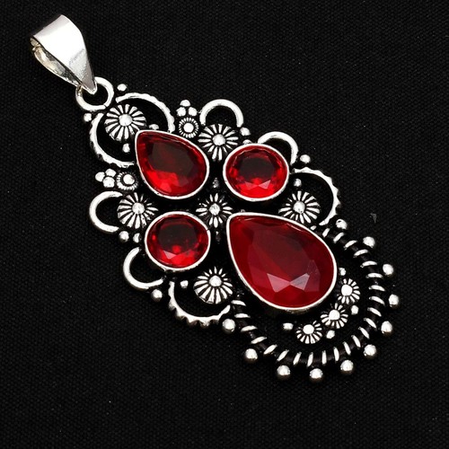 Simulated Ruby Garnet Gemstone Ethnic Pendant Jewelry Gift For Her 2.4 ...